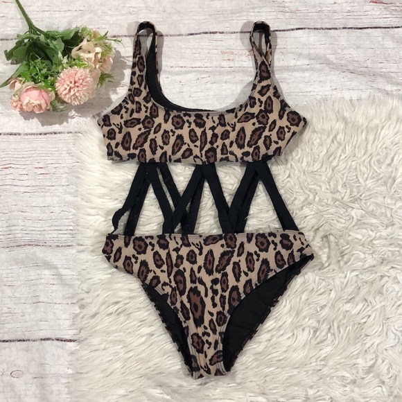 Beach Riot | Swim | Beach Riot Leopard Print Strappy Detail One Piece ...